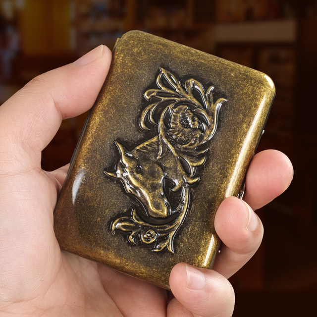 Double gun cigarette case 16 pieces portable copper retro cigarette ...