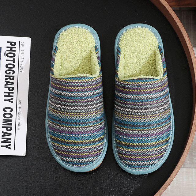 In autumn and winter Bosomian fabric warm cotton slippers, thick bottom ...