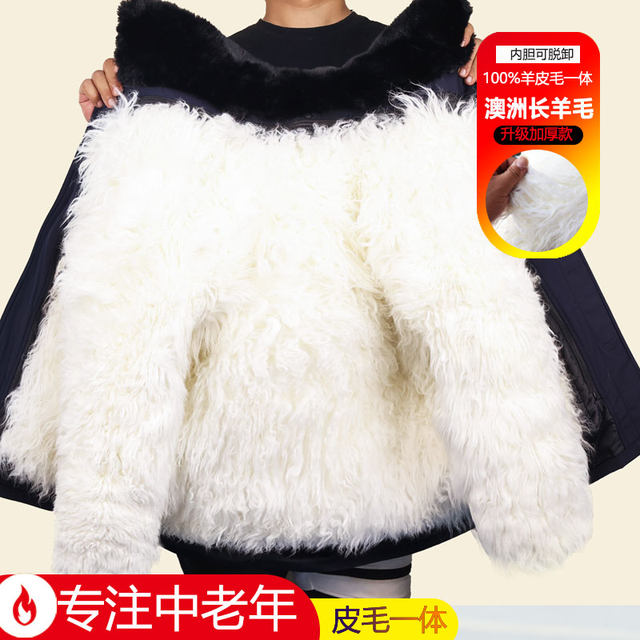 Winter middle-aged and elderly wool cotton-padded jackets, men's fur ...