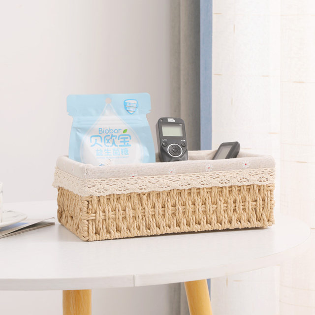 Desktop split storage box cosmetic mask organizes box rattan key remote ...