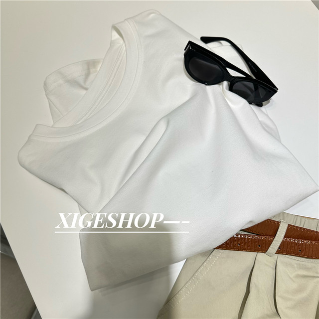 Brushed long-sleeved pure white t-shirt for women in autumn and winter ...