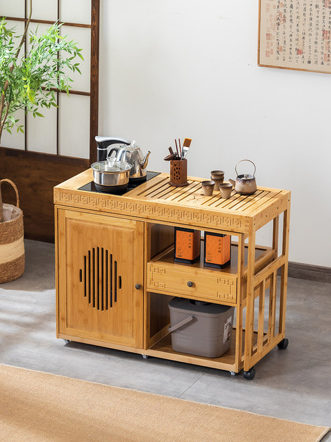 Balcony movable tea table, household tea table, rotating tea cabinet ...
