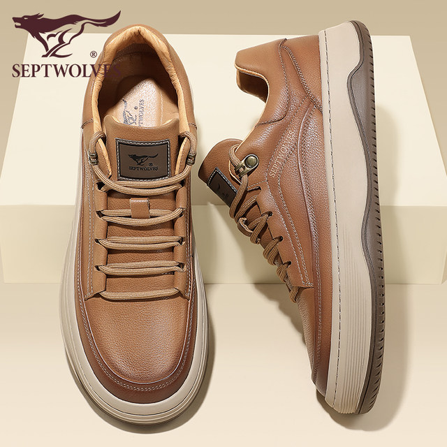 Septwolves sneakers for men 2024 new versatile leather shoes thick ...
