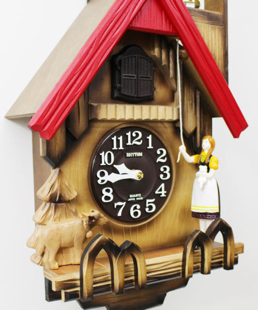 Japanese original wall clock RHYTHM Lisheng cuckoo cuckoo bird wooden ...