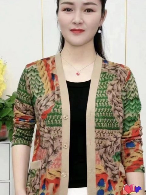 Mom Spring and Autumn Long Sleeve Jacket Top New Knitted Cardigan ...