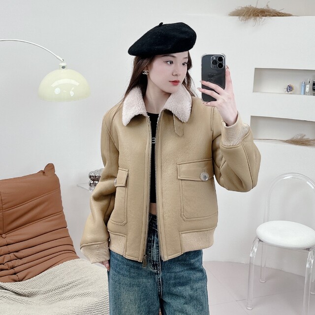 Winter new American retro leather short coat for women small fashion ...