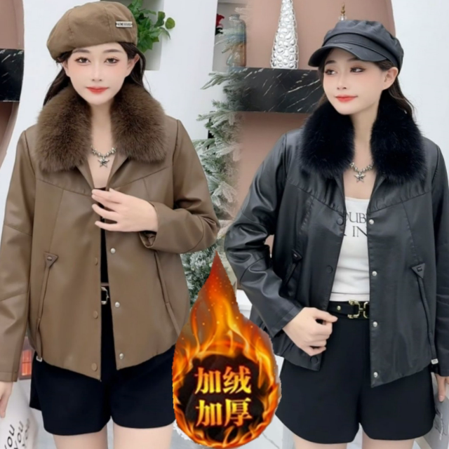 Plove leather jacket outer jacket female 2024 winter new small short ...