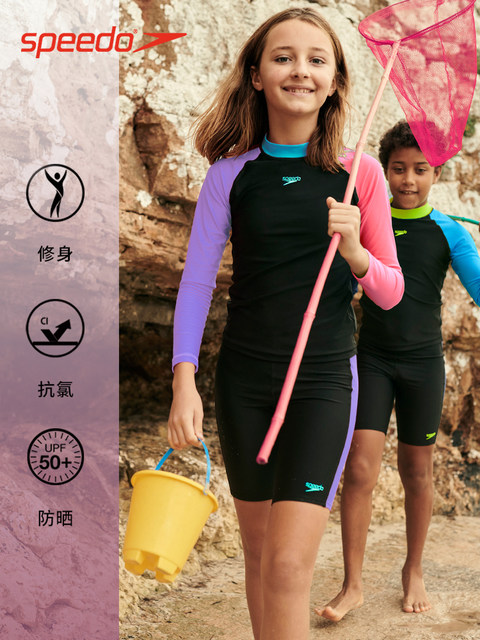 Speedo Kidsren's Split Swimsuit for Girls, Long-Sleeved, Sun-Protective ...