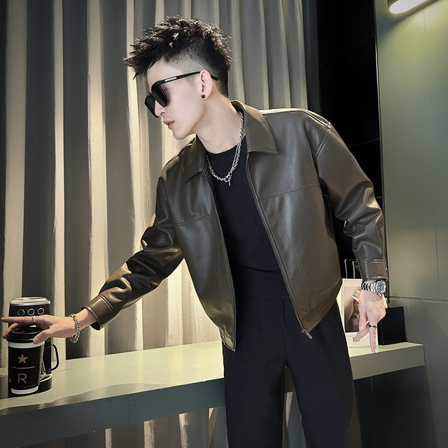 Short men's small size men's velvet thickened leather jacket men's size ...