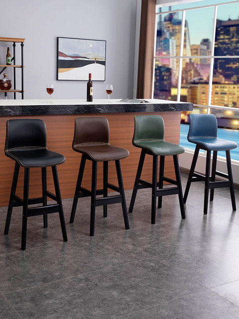 Nordic solid wood bar chair light luxury, simple, high -footed stool ...