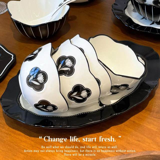 Medieval tulip retro ceramic tableware bowls and plates for home use ...