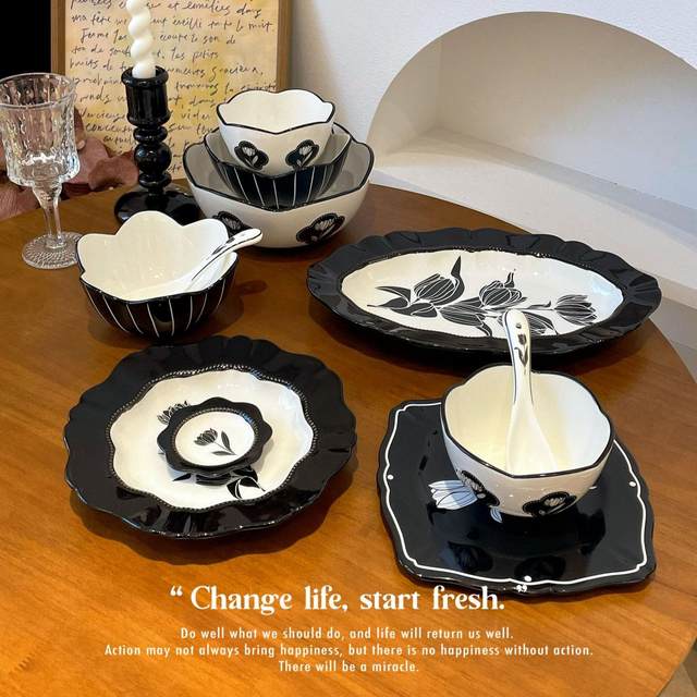 Medieval tulip retro ceramic tableware bowls and plates for home use ...