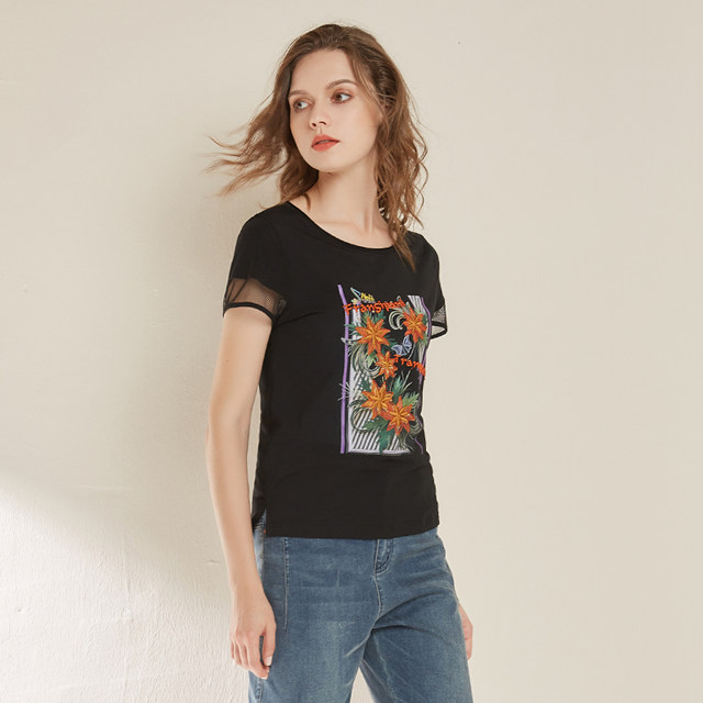 Shiyu Manor 2024 Summer new black straight tube is thin wild T -shirt ...