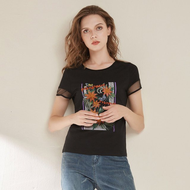 Shiyu Manor 2024 Summer new black straight tube is thin wild T -shirt ...