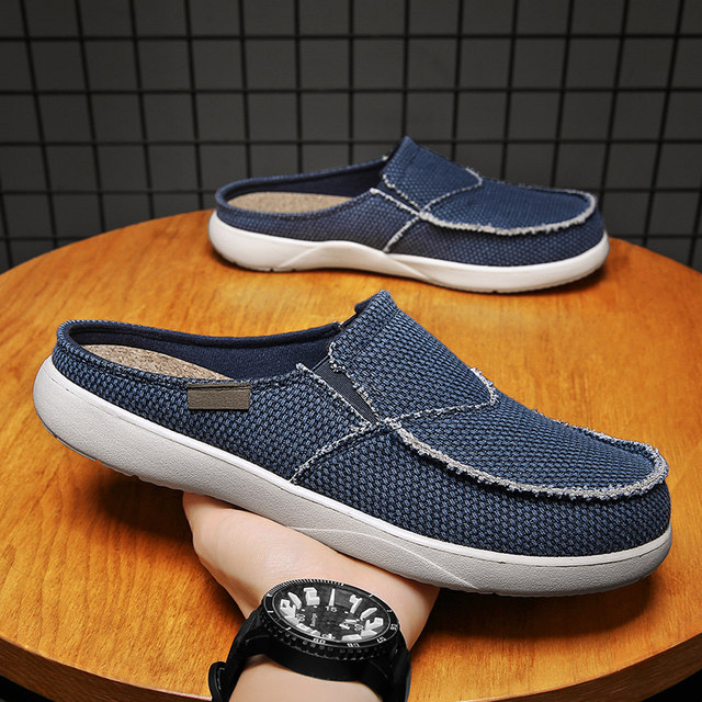 Summer linen slippers men's large size 46 slip-on lazy cloth slippers ...