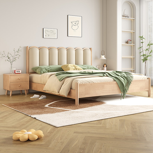 Xin Baili Solid Wood Bed Modern Simple 2024 New Nordic Log Style Double ...