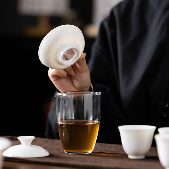 Dehua white porcelain tea set mutton fat jade gift box covered bowl ...