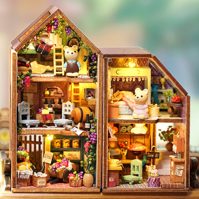 diy handmade cabin building blocks wooden assembled miniature scene ...