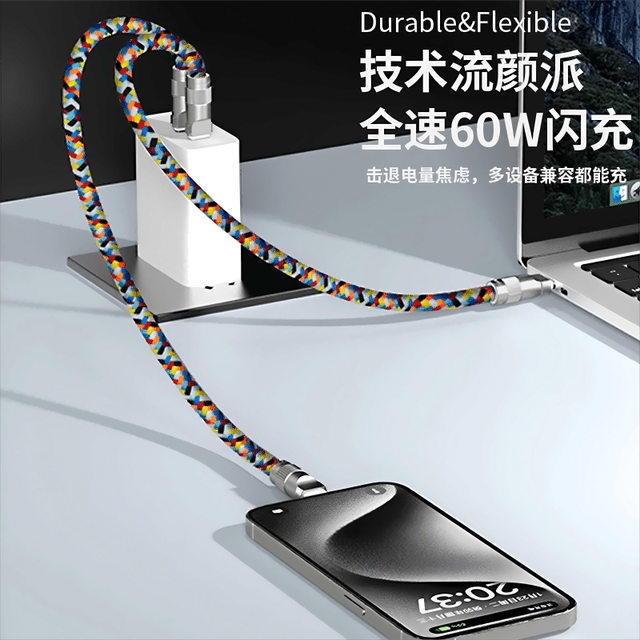 Two-in-one 60w fast charging double-ended typec data cable suitable for ...