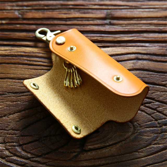 Retro leather large-capacity buckle car key bag men's waist hanging ...