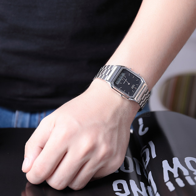 Casio Casio retro small square watch dual display male and female student electronic watch ins ...