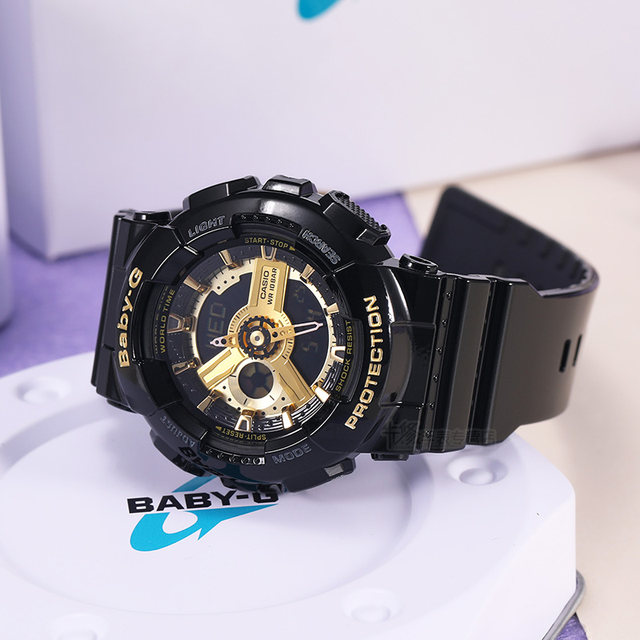 Casio student waterproof sports electronic watch BA-110-1A black gold ...