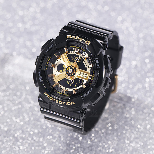 Casio student waterproof sports electronic watch BA-110-1A black gold ...