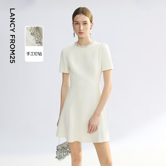 Langzi acetic acid French white 2025 summer new waist-hugging small fragrance style dress for women