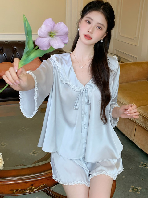French Pajamas for Women in Summer, Simulated Silk Palace Style, Sweet ...