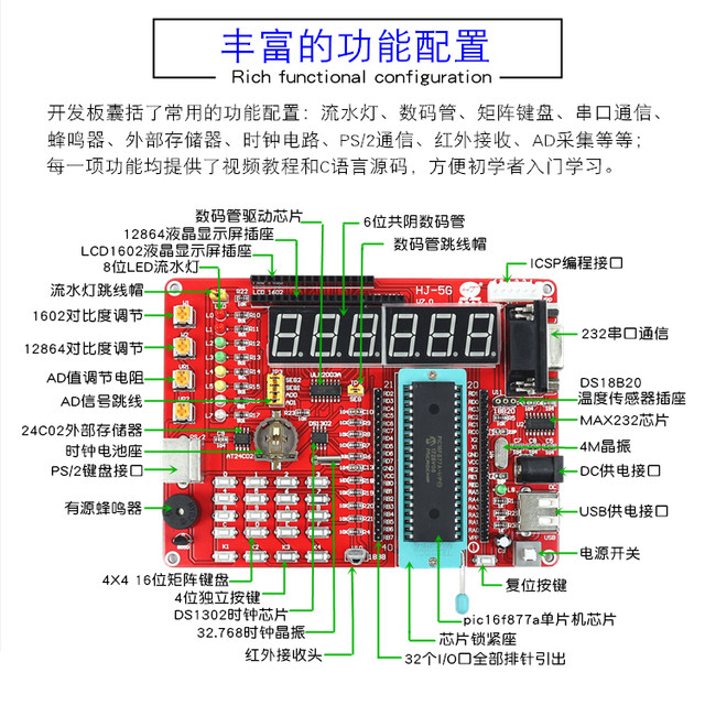 PIC16F877 Single-chip Machine Development Board PIC Learning Board PIC Experiment Board Video ...
