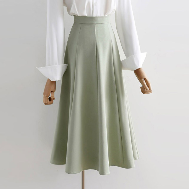 Middle -length high -waisted thin A -shaped skirt Female autumn new versatile large skirt ...