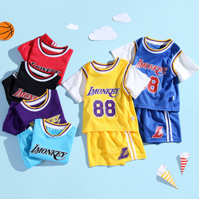 Children's summer basketball uniforms for boys and girls, fake two ...