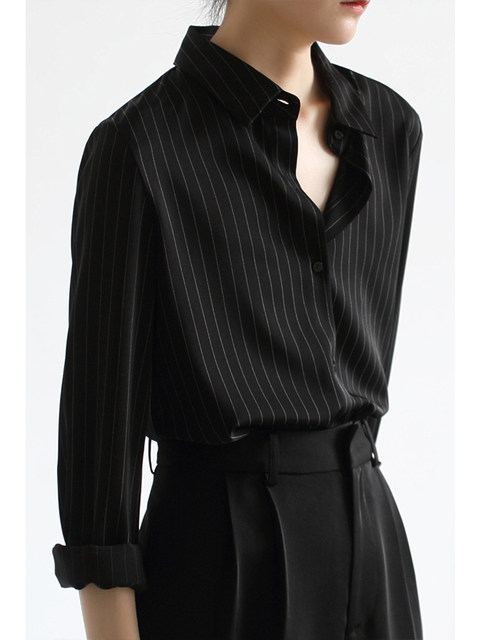 Vdh Studio Early Spring New Top Black Striped Shirt Women's High-End ...