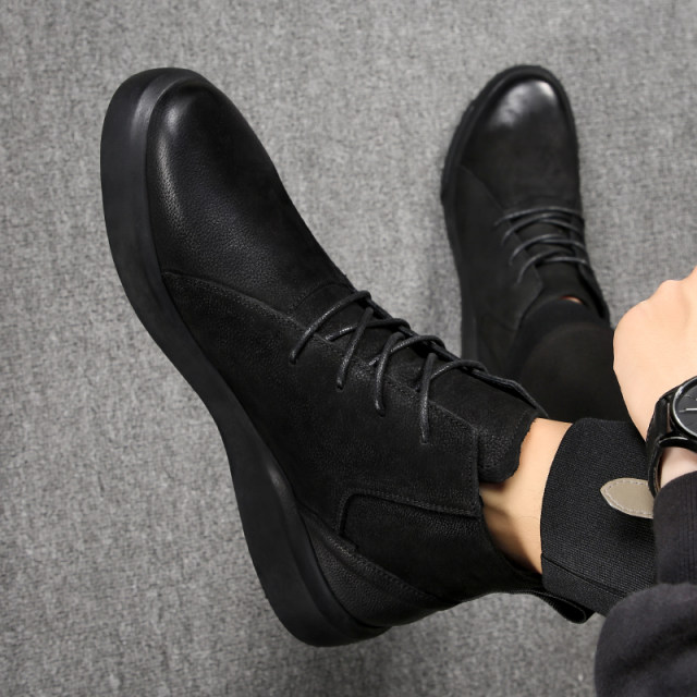 Men's Martin boots high-top plus velvet warm leather cotton shoes men's ...