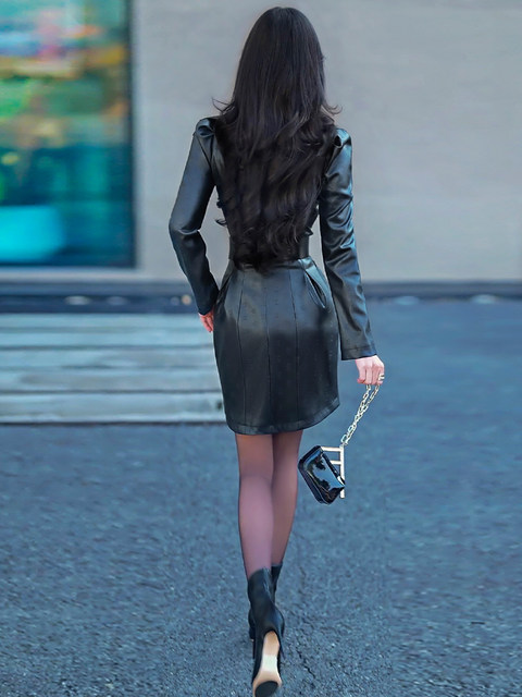 Design sense double-layer collar multi-wear belt imitation leather long ...