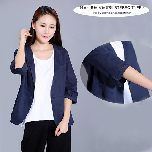 Cotton and linen small suit jacket 2024 summer new thin linen suit three-quarter sleeve women's ...