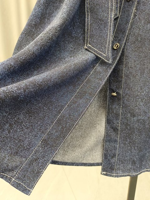 Heavy real silk shirt skirt retro wind imitation denim short -sleeved ...