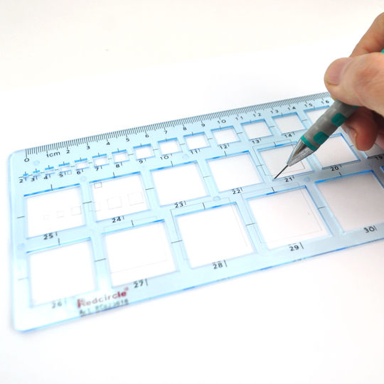 Red Square Template Ruler - 20cm Square Ruler for Drawing with 2mm-31mm ...