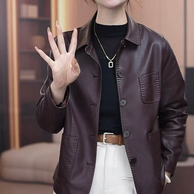 2025 new simple solid color motorcycle suit short jacket leather jacket ...