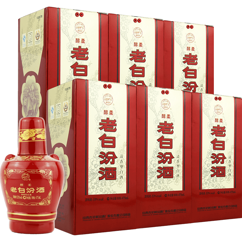 Shanxi Xinghuacun Fenjiu 53 degrees mellow and soft old Baifen 475ml*6 bottles of fresh-flavored ...