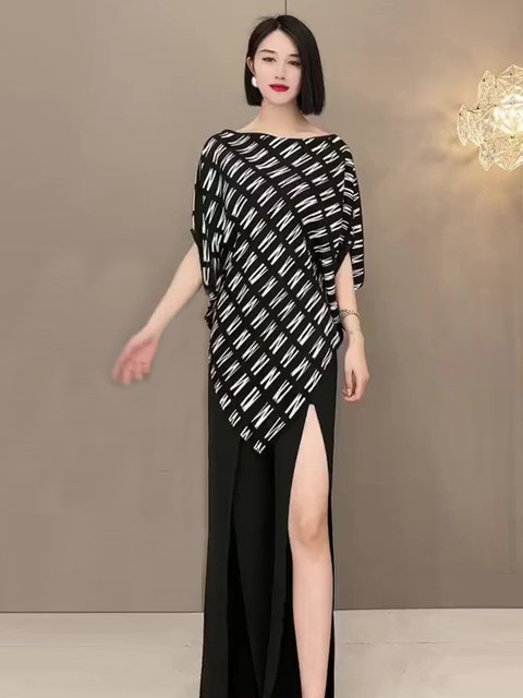 Summer design sense large size loose word, one word collar chiffon ...