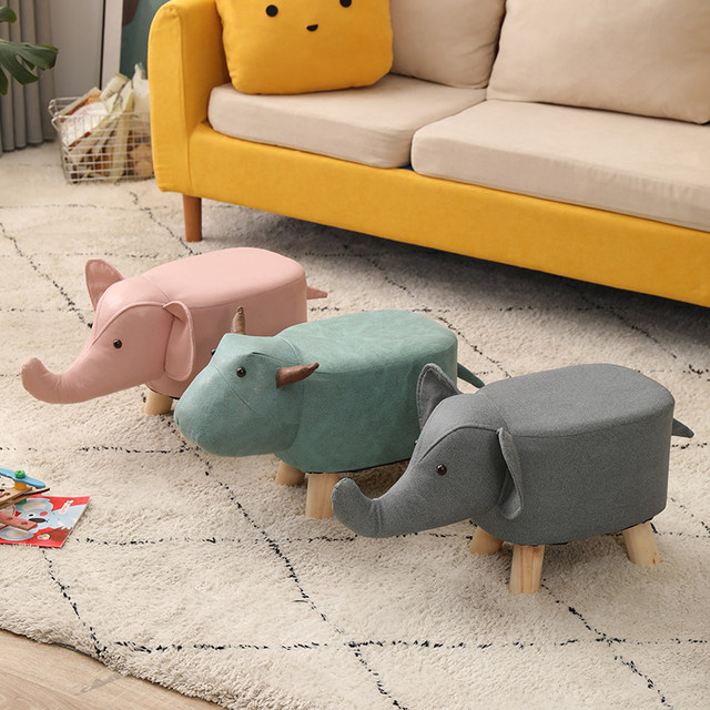Children's solid wood short sitting stool creative animal elephant ...