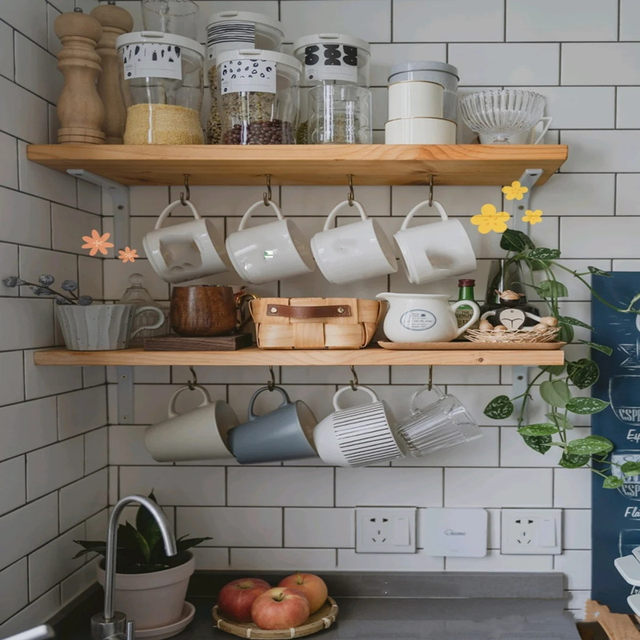 Hook one-line partition solid wood log wall storage rack wall hanging ...