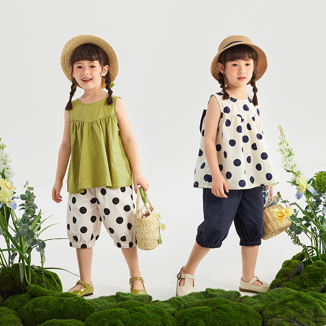 Girls polka dot suit summer children's pure cotton summer clothing baby ...