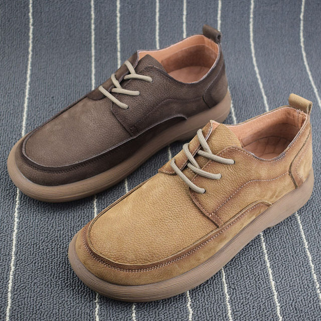 New men's casual leather shoes leather retro versatile soft sole shoes ...