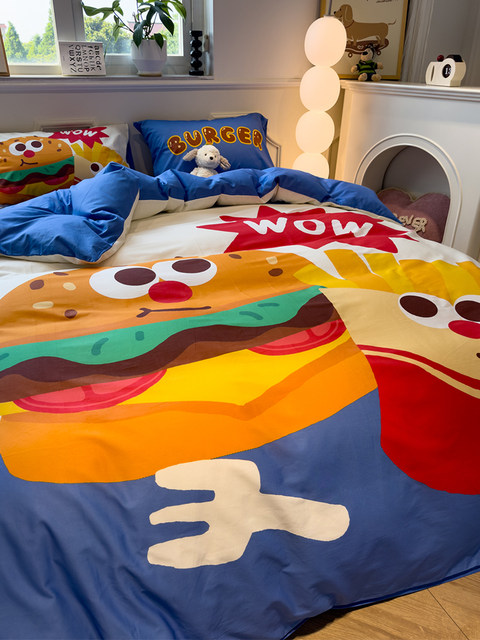 INS Wind Cartoon Burger French French fries bed four -piece cotton ...