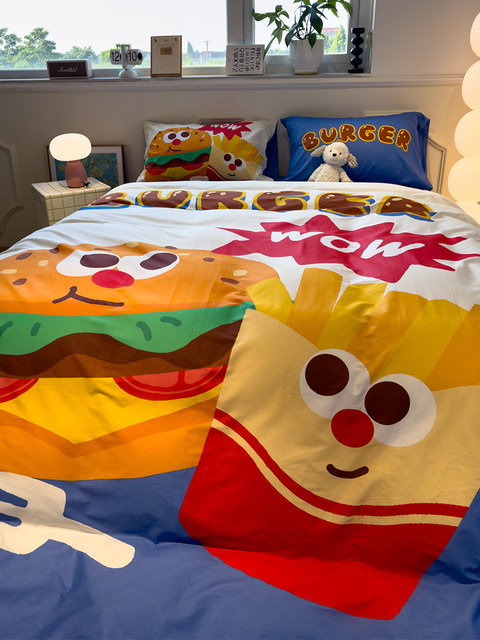 INS Wind Cartoon Burger French French fries bed four -piece cotton ...