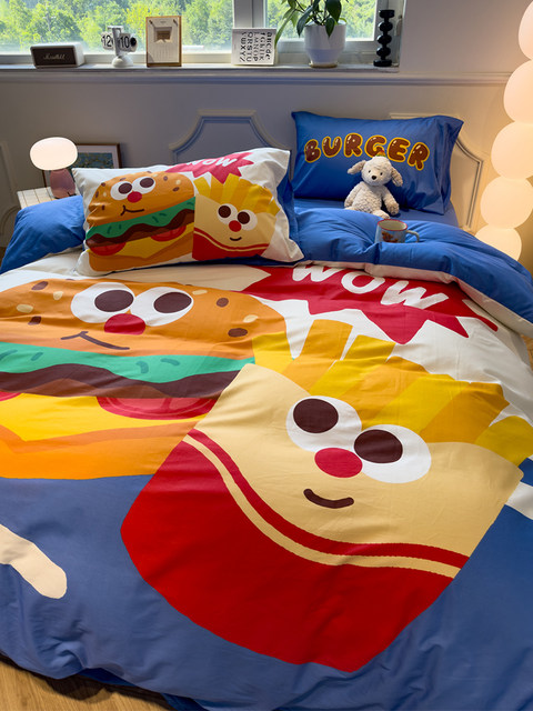 INS Wind Cartoon Burger French French fries bed four -piece cotton ...