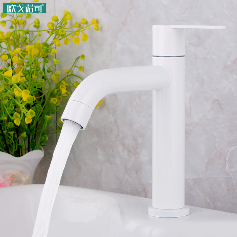 German White Faucet Single Cold Bathroom Countertop Basin Home Bathroom ...