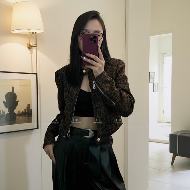 European station leopard print short jacket female autumn American ...